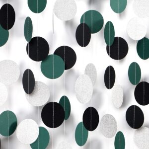 black-green silver party-decorations garland streamers - 52ft graduation 2024 hanging paper banner, soccer party supplies men boys birthday spring summer jungle theme decor backdrop bunting panduola