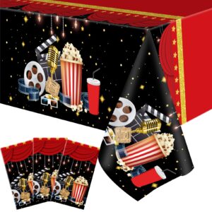 3 pieces movie night tablecloth plastic movie theme table covers movie theater table cloth for movie night party supplies movie theme red carpet birthday party decor, 54 x 108 inch