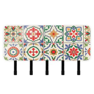 oyihfvs colorful moroccan, portuguese tiles, ornaments flowers wall adhesive key holder, mounted mail holder for home wall door bathroom kitchen dormitory office decor 7.1x4.1x1.2in