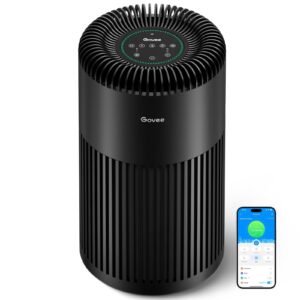 govee air purifiers for home large room up to 1524 sq.ft, wifi smart air purifier with pm2.5 monitor for wildfire, h13 true hepa air purifier for 99.97% smoke, pet hair, odors, 24db large air purifier