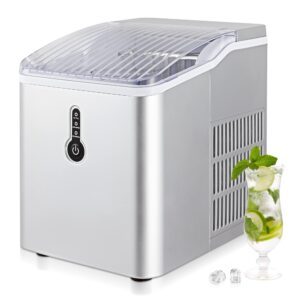 electactic ice maker countertop, efficient easy carry ice maker, self-cleaning ice maker with ice scoop & basket, 9pcs/ 8mins 26.6lbs per day for home/office/kitchen, silver (z3912)