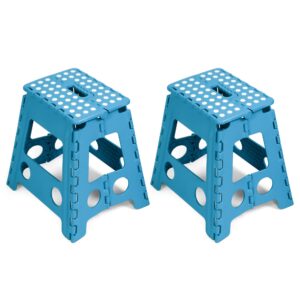 2 pack 16 inch foldable step stool for kids folding step stool for adults lightweight non-slip design kitchen stepping stools garden step stool great for bathroom, bedroom, living room blue