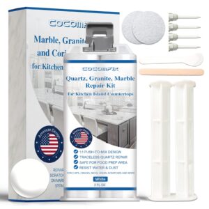 quartz countertop chip repair kit(white), traceless & quickly repair edge chip, crack and hole, quartz countertop repair kit for quartz, marble, granite, porcelain and other stone surfaces, 59ml