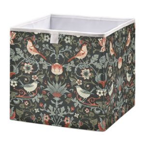 oyihfvs william morris flowers birds on dark rectangular collapsible open storage bins, foldable toy nursery basket bin cloth cube organizer with handles for shelves closet