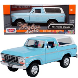 1978 ford bronco 1:24 diecast model car suv motormax 79373 (light blue)