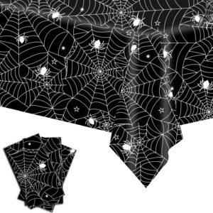 yujun 3 pack halloween spider table cover, waterproof plastic spider web tablecloth star explosion table cover for halloween party decorations indoor outdoor home dinner party(54 * 108''inch)