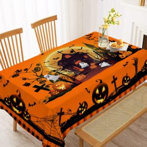 hexagram halloween tablecloth, halloween table cloth for rectangle tables 60 x 120, halloween castle ghost washable polyester vintage table cover for picnic party outdoor dinner dining room