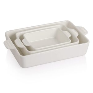 sweejar ceramic bakeware set, rectangular baking dish for oven lasagna pans for cooking, kitchen, cake dinner, banquet and daily use, 11.8 x 7.8 x 2.76 inches of casserole dishes (white)