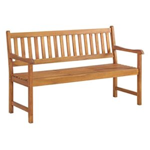 bristol two-seat outdoor bench with pop-up center table, weather-resistant acacia wood, natural finish, ideal for patio, porch, or garden, dimensions: 60 in. w x 26 in. d x 37 in. h