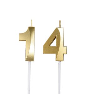 gold 14th & 41 birthday candles,gold number 14 cake topper for birthday decorations party decoration