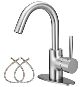 phichi bar faucet chrome, 1 or 3 hole single handle stainless steel gooseneck sink faucets for bathroom bath outdoor with hot & cold water supply lines