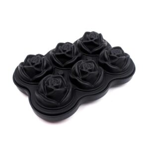 ice cube tray 4pcs, 2.5inch rose ice cube molds, silicone round cube flower shape, easy release large ice cube form for chilling, whiskey, cocktails (color : black, size : 6 cavity)