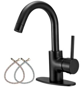 phichi matte black bar sink faucet, single handle 1 or 3 hole stainless steel gooseneck faucets for bathroom outdoor with hot & cold water supply lines