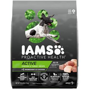 iams proactive health adult active dry dog food with chicken and turkey, 13.5 lb. bag