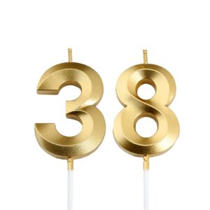 gold 38th & 83rd birthday candles,gold number 38 83 cake topper for birthday decorations party decoration