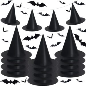 XIMISHOP 12pack Black Halloween Witch Hats with 3D Bats Wall Decor Halloween Costume Witch Accessories Caps Fancy for Halloween Party Decoration