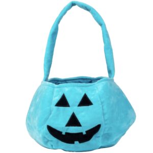 scs direct halloween teal pumpkin fabric trick or treat tote- soft canvas candy bag 8" x 8" kids light blue allergy friendly awareness