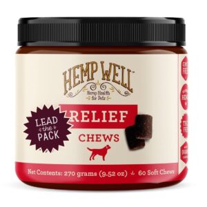 hemp well hemp relief dog soft chews – organic hemp soft chews for dogs, dog hip and joint supplement for long lasting mobility support, calming dog anxiety relief (1 pack)