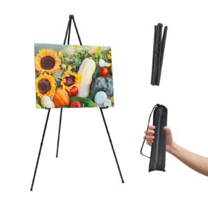 thickened easel stand for wedding sign & poster 63'' portable easels for display art easel for floor adjustable metal easel stand,quick set-up tripod stand, presentations,signs,posters (black 1pc)