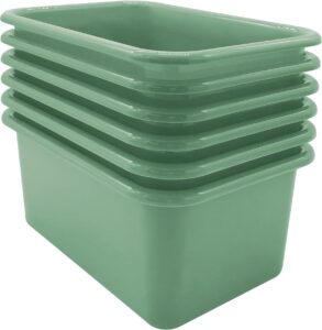 teacher created resources eucalyptus green small plastic storage bin 6-pack (tcr2088582)