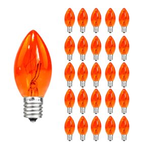 chyparty 25 pack c7 replacement bulbs, 5w orange light bulbs, halloween christmas light bulbs for outdoor string lights patio wedding decor, e12 candelabra base, incandescent night lights