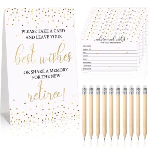 fumete 50 pieces gold retirement party advice and wishes cards with 10 small pencils and 1 cardstock place card retired ideas supplies and decoration for retirement party activities