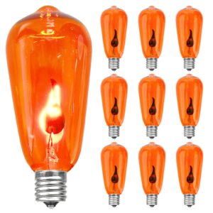 christmas orange flicker flame light bulbs, st40 orange replacement bulbs with realistic orange red flame edison bulbs for christmas outdoor indoor string lights, 1 watt e17 intermediate base, 10 pack