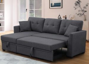 sleeper sofa with pull out couch, sleeper couch with storage chaise, small sectional sofa lounge couch 3 seater reversible sofa couch for living room, bedroom,apartment