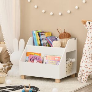 haotian white kids bookcase, toy storage display book shelf rack organizer with 3 storage compartments, toddler playroom nursery, kmb54-w