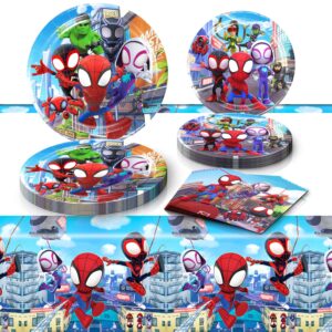 eazyco spidey and his amazing friends balloon, 1 tablecover, 20 plates, 20 napkins, unisex, birthday party supplies