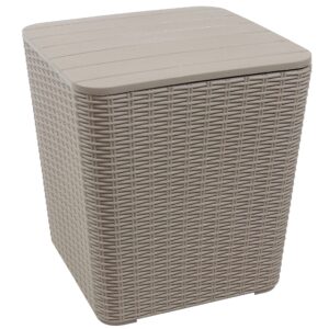 sunnydaze 11.5-gallon deck storage box with flat top and faux rattan design