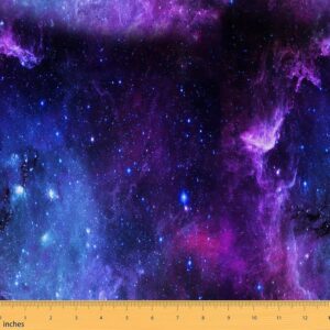 galaxy upholstery fabric by the yard, purple blue universe starry sky reupholstery fabric for chairs,outer space theme decorative fabric for outdoor and home diy projects, 1 yard, blue purple