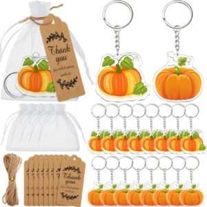 taiyin thank you gifts 24 set little pumpkin baby shower party favors include cute pumpkin key chain thank you kraft tags with organza bags for fall baby shower supplies