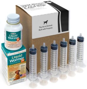 liquid wormer 2x puppy dewormer (2 oz) w/ 6 oral syringes (10 ml, 2 tsp.) for young puppies & adult dogs (all life stages) including lactating - pyrantel pamoate controls hookworms & roundworms