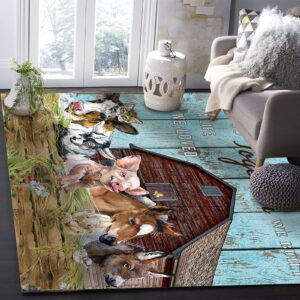 outdoor rug 2'x3' area rug for bedroom decor living room decor non-shedding boho carpet runner rug kitchen rugs vintage farm animal cow sheep cat pig donkey horse on barn wood home decor bathroom rugs