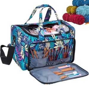 homest yarn storage bag, knitting tote with removable inner dividers, floral