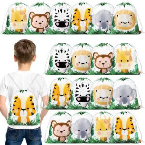 ferraycle 18 pcs safari drawstring bags safari goodie bags party favors bags party treat bags safari jungle animals party bags for birthday party baby shower, 9.8 x 11.8 inch (safari theme)