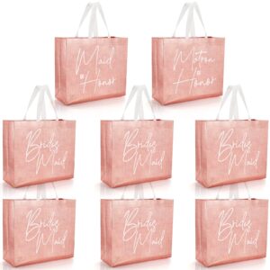 8 pcs bridesmaid gift bags non-woven reusable gift bags with glossy finish wedding welcome bag with handle maid of honor matron of honor bags for bridal shower engagement bachelorette party (pink)