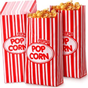 300 pcs popcorn bags popcorn boxes paper red and white movie popcorn bags for carnival movie theme party supplies (5.51 x 1.97 x 11.22 inches)