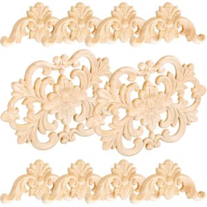 10 pcs wood appliques decorative wood appliques onlays for furniture door center onlays appliques diy wood carved decal bed door wardrobe furniture(corner edge applique,8.66 x 5.51 x 0.31 inches)