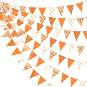 32ft orange stripe dot triangle flag fabric banner cotton pennant garland bunting streamer for fall decor autumn wedding birthday party thanksgiving day home nursery outdoor garden hanging decoration