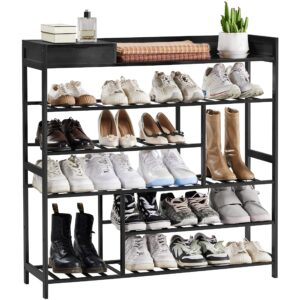 apicizon shoe rack for front door entrance, 6-tier bamboo shoe rack for entryway with shelf, shoe organizer with storage box free standing shoe storage for closet, hallway, black