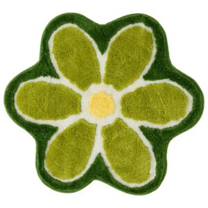 beyond deco flower rug 35 inches, hand tufted fluffy aesthetic cool green bathroom rug, cute bedroom decor area rugs, y2k circle green bath mat