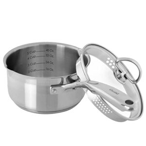 chantal induction 21 steel 1.25 qt saucepan with tempered glass lid, brushed stainless steel