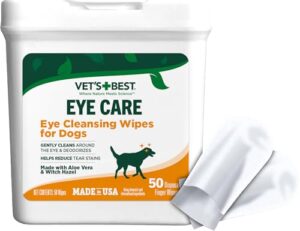 vet’s best eye cleansing wipes for dogs - tear stain remover for dogs - easy to use and paraben free - aloe vera & witch hazel - 50 count