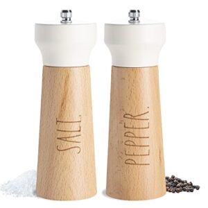 rae dunn salt and pepper grinder set of 2 - bamboo sea salt pepper grinder - classy salt and pepper shakers - pepper mill & salt mill, brown