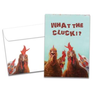 tree-free greetings - humorous birthday cards - artful designs - 1 card + matching envelopes - made in usa - 100% recycled paper - 5"x7" - what the cluck (go61212)