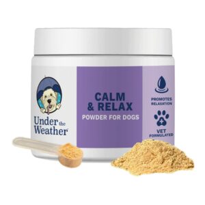 under the weather calming powder for dogs | vet formulated all-natural calming supplement for dogs | help reduce stress & anxiety for dogs | 120 servings