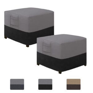 easy-going outdoor ottoman cover, waterproof patio ottoman cover, heavy duty outdoor furniture cover with padded handles (2 pack-25"x25"x17", gray/black)