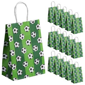 aiex 16pcs soccer party favor paper bags, football themed party bags with handles soccer goodie bags treat candy bags for kids adults birthday party supplies (dark green)